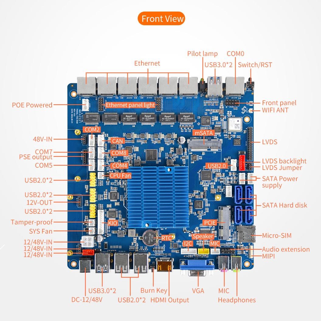 VNS-3568 Smart Multi-network Ports Mainboard RJ116 cash drawer interface 1Tops Computing power